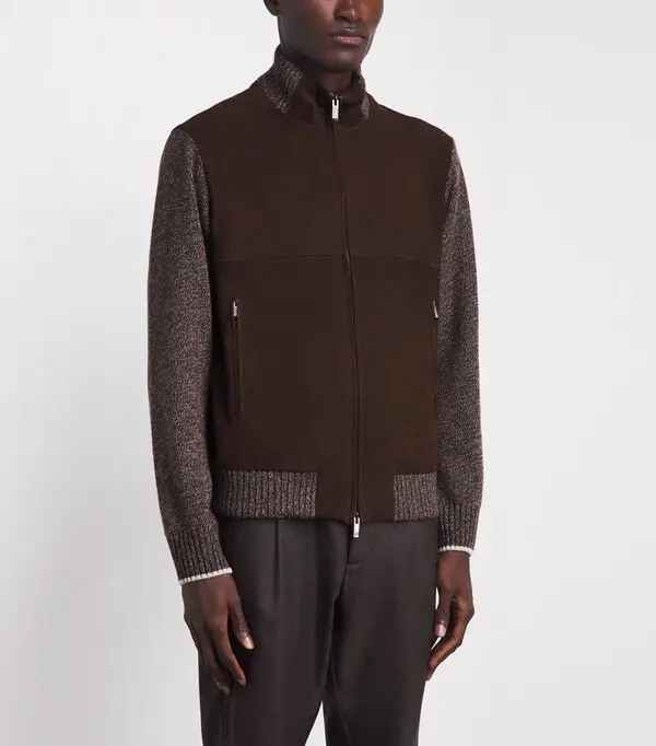 Paul & Shark Suede And Wool-cashmere Bomber Jacket