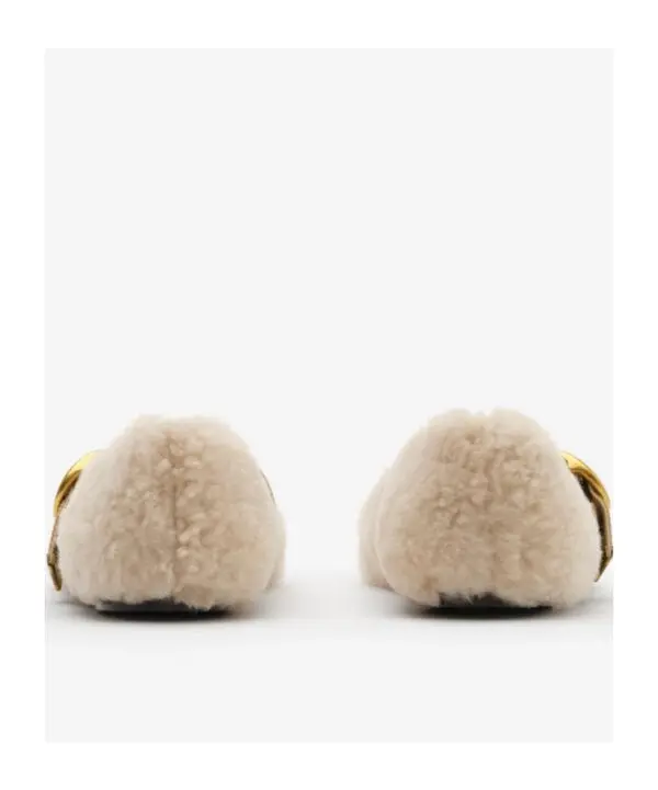 Burberry Shearling Ballerinas With Check Detail - Natural
