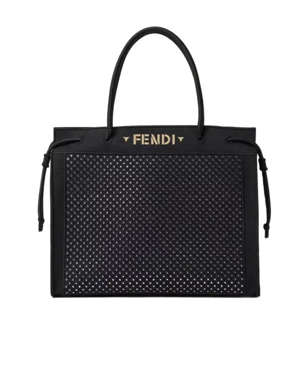 Fendi Magic Shopper Large Embroidered Fabric Shopper With Mirrors - Black