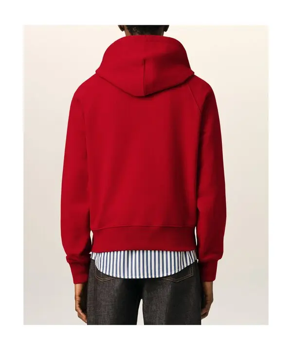 AMI Paris Red Cotton Hoodie With Embroidery