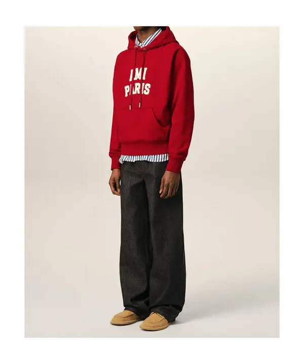 AMI Paris Red Cotton Hoodie With Embroidery