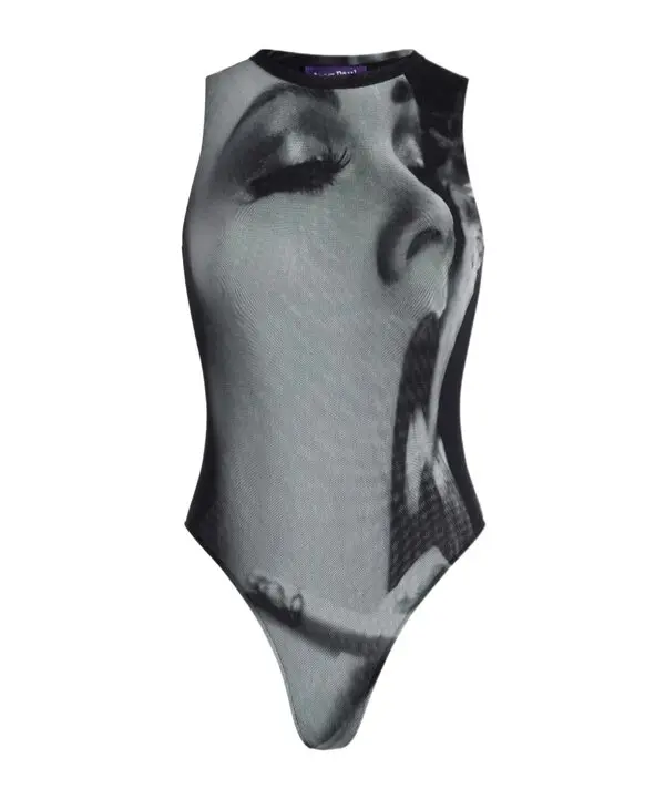 JEAN PAUL GAULTIER Mesh Tank-top Body Printed Smoking - Gray