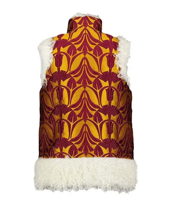 La DoubleJ Patterned-brocade Shearling-trim Vest