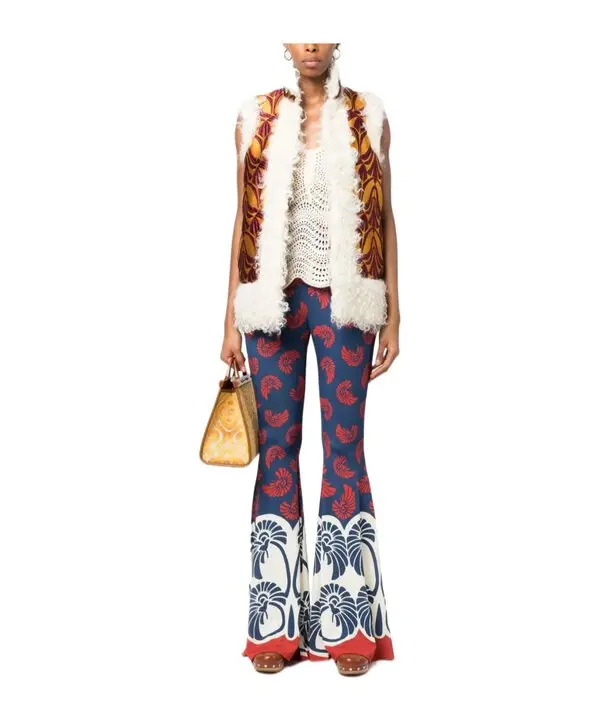 La DoubleJ Patterned-brocade Shearling-trim Vest