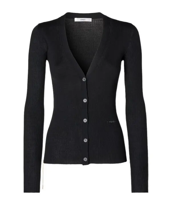 Fendi Wool Ribbed Cardigan - Black