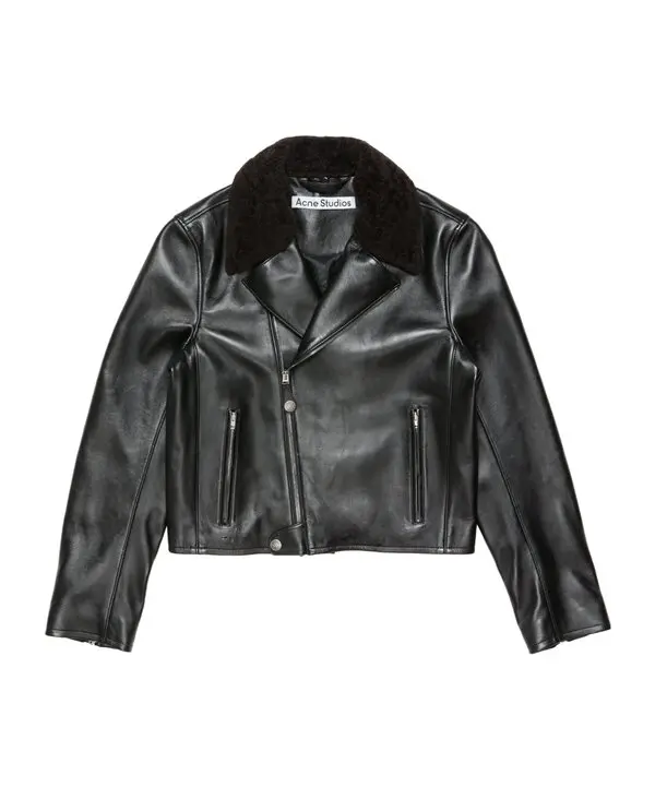 Acne Studios Leather Biker Jacket With Detachable Shearling Collar