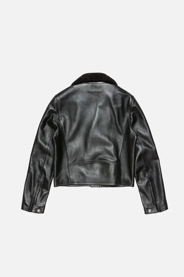 Acne Studios Leather Biker Jacket With Detachable Shearling Collar