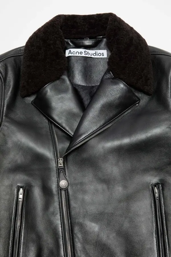 Acne Studios Leather Biker Jacket With Detachable Shearling Collar