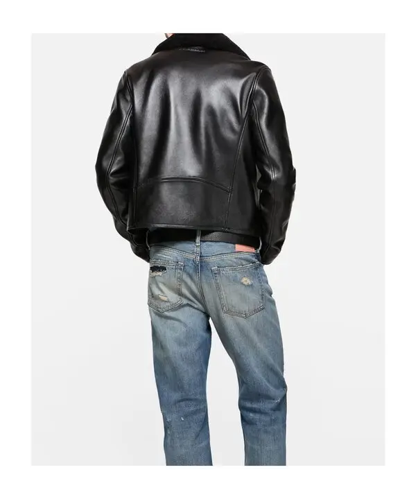 Acne Studios Leather Biker Jacket With Detachable Shearling Collar