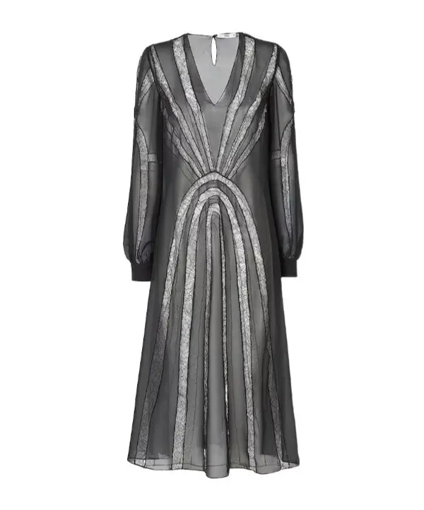 Fendi Georgette And Chantilly Lace Dress - Black