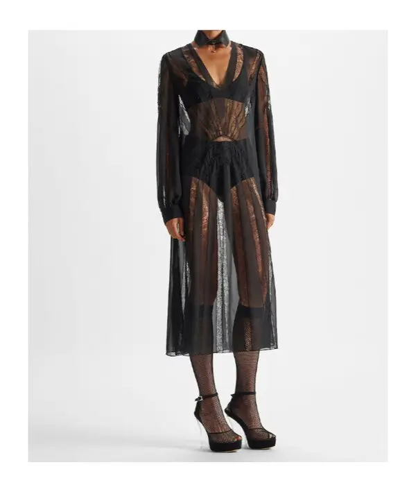 Fendi Georgette And Chantilly Lace Dress