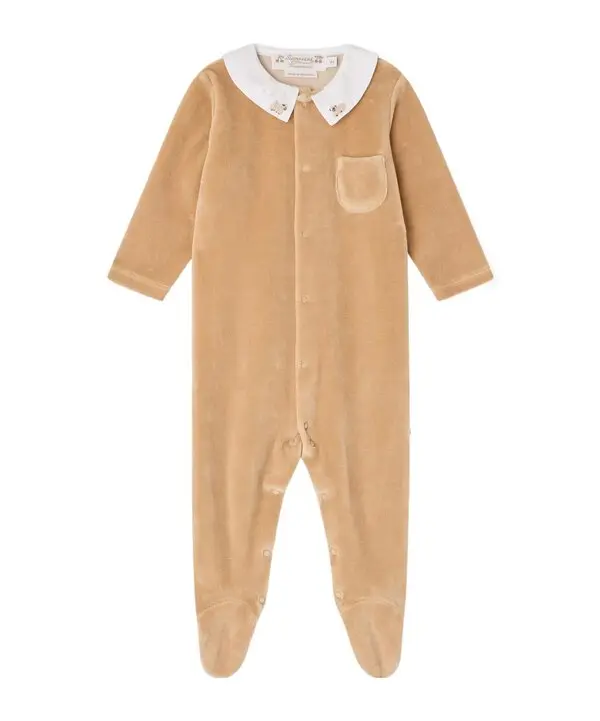 Bonpoint Tilouan Pyjamas With Embroidered Sheep Collar In Organic Cotton - Chestnut