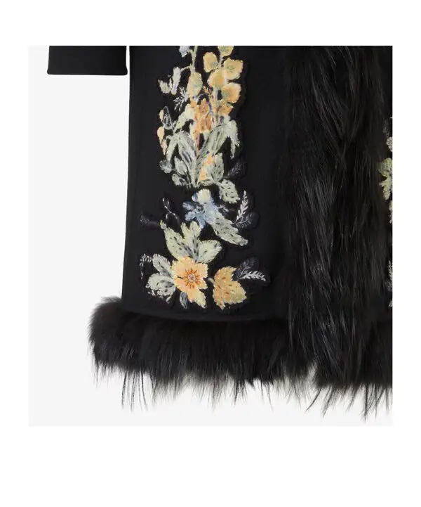 Fendi Wool Coat With Embroidery And Fox Fur Trim