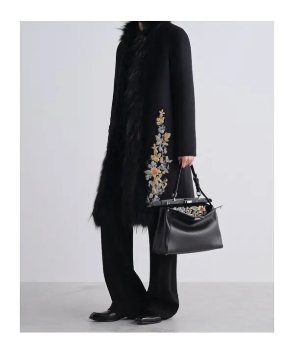 Fendi Wool Coat With Embroidery And Fox Fur Trim