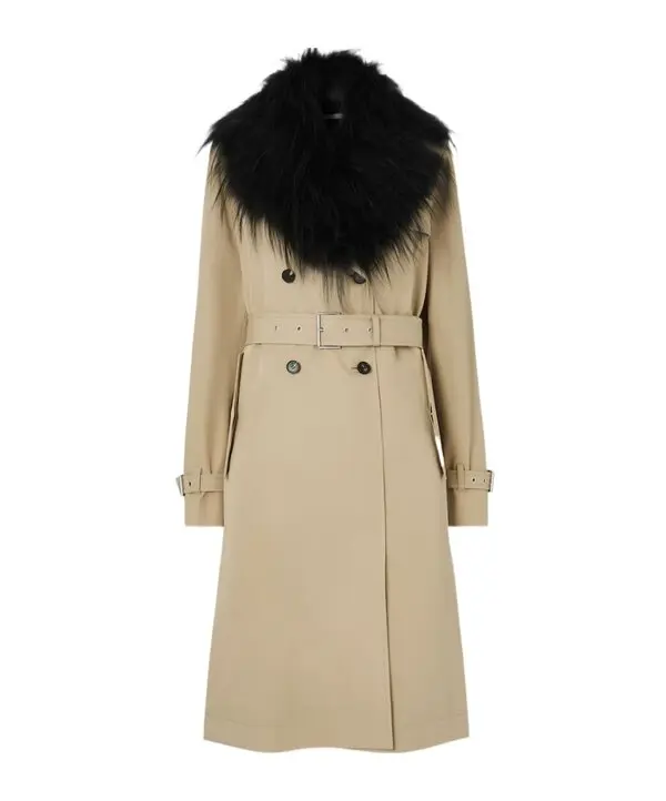 Fendi Cotton Trench Coat With Fox Fur Collar And Quilted Gilet