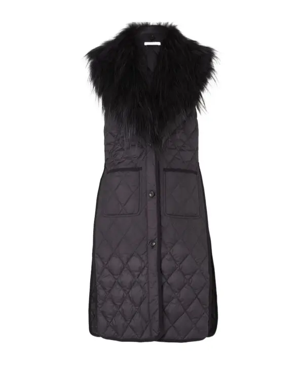 Fendi Cotton Trench Coat With Fox Fur Collar And Quilted Gilet