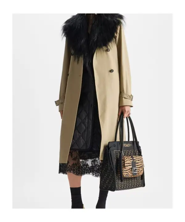 Fendi Cotton Trench Coat With Fox Fur Collar And Quilted Gilet