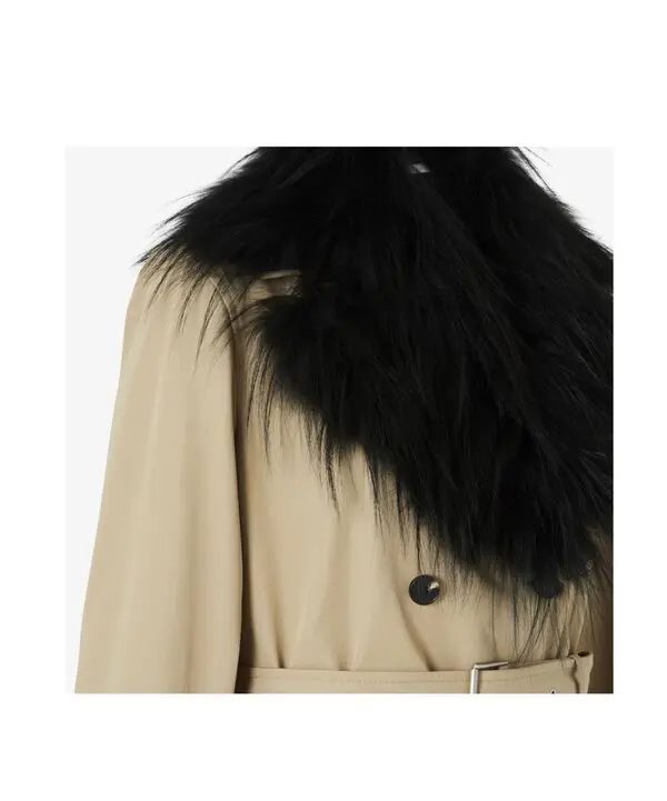Fendi Cotton Trench Coat With Fox Fur Collar And Quilted Gilet