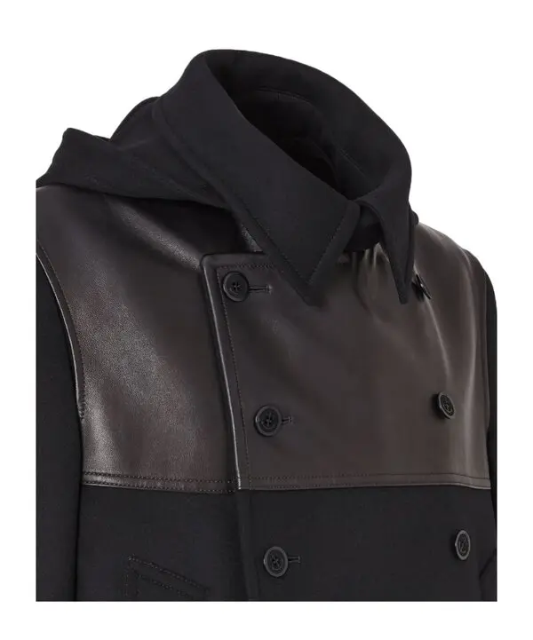 Fendi Double-breasted Wool And Leather Parka With Detachable Hood