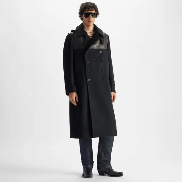 Fendi Double-breasted Wool And Leather Parka With Detachable Hood