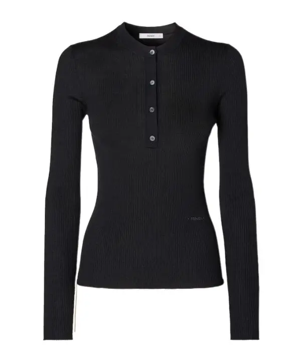 Fendi Sweater Wool Ribbed Sweater - Black