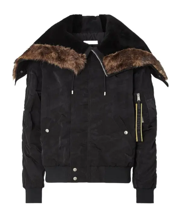 Fendi Patchwork Jacquard Nylon Bomber Jacket With Shearling And Tuscan Lambskin Trim