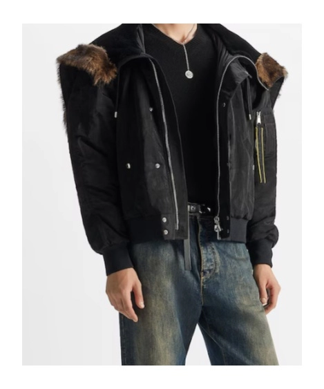 Fendi Patchwork Jacquard Nylon Bomber Jacket With Shearling And Tuscan Lambskin Trim