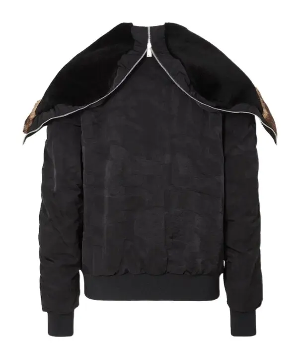 Fendi Patchwork Jacquard Nylon Bomber Jacket With Shearling And Tuscan Lambskin Trim