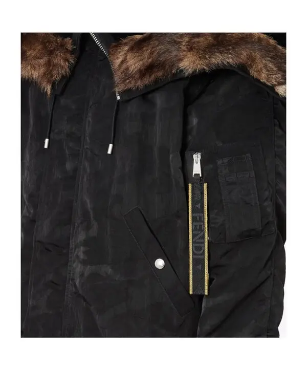 Fendi Patchwork Jacquard Nylon Bomber Jacket With Shearling And Tuscan Lambskin Trim
