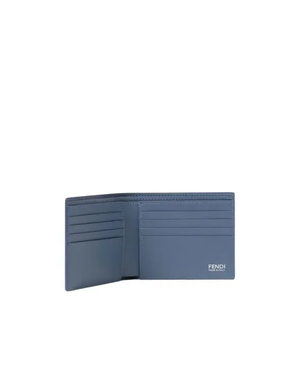 Fendi Ff Wallet Light Indigo Full-grain Leather Bi-fold Wallet