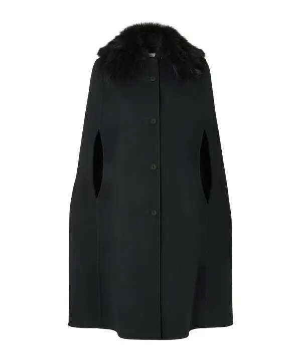 Fendi Double-sided Wool Cape With Fox Fur Collar - Black