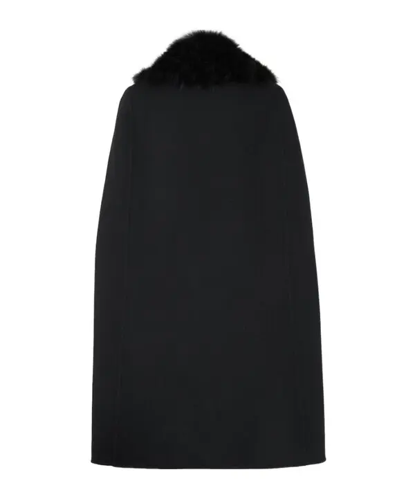 Fendi Double-sided Wool Cape With Fox Fur Collar - Black