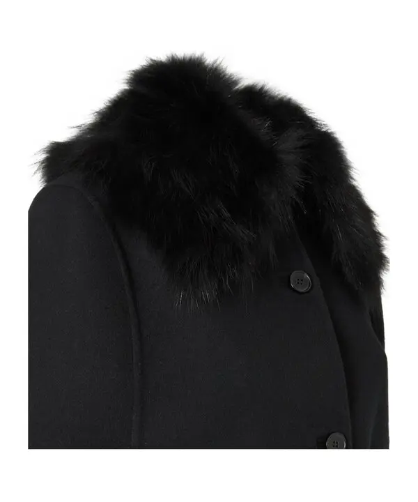 Fendi Double-sided Wool Cape With Fox Fur Collar - Black