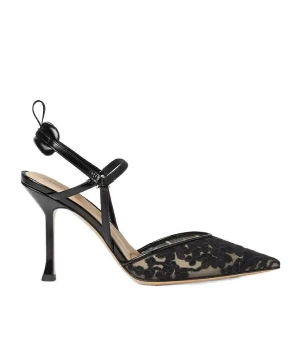 Fendi Very Colibri Tulle Lace Slingback High Heel Pumps - Black