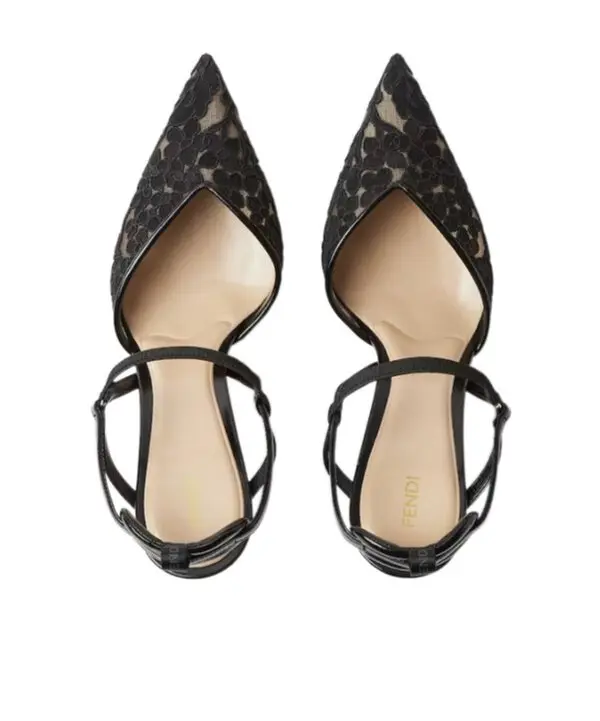 Fendi Very Colibri Tulle Lace Slingback High Heel Pumps - Black