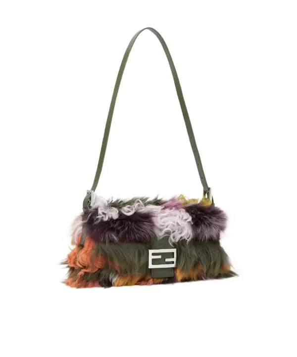 Fendi Baguette 26424 Shearling Bag - Green