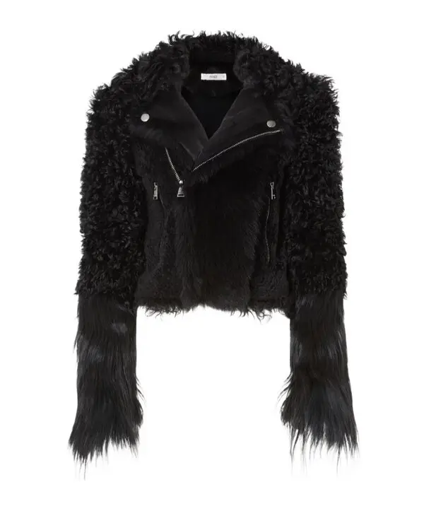 Fendi Blouson Patchwork Shearling Biker Jacket