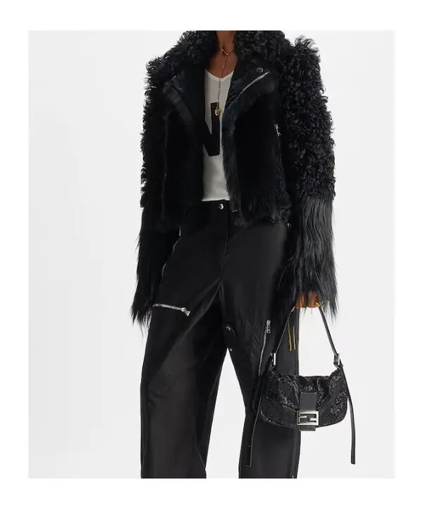 Fendi Blouson Patchwork Shearling Biker Jacket