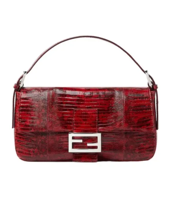 Fendi Baguette 26424 Burgundy Lizard-leather Bag