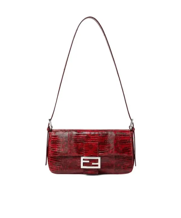 Fendi Baguette 26424 Burgundy Lizard-leather Bag