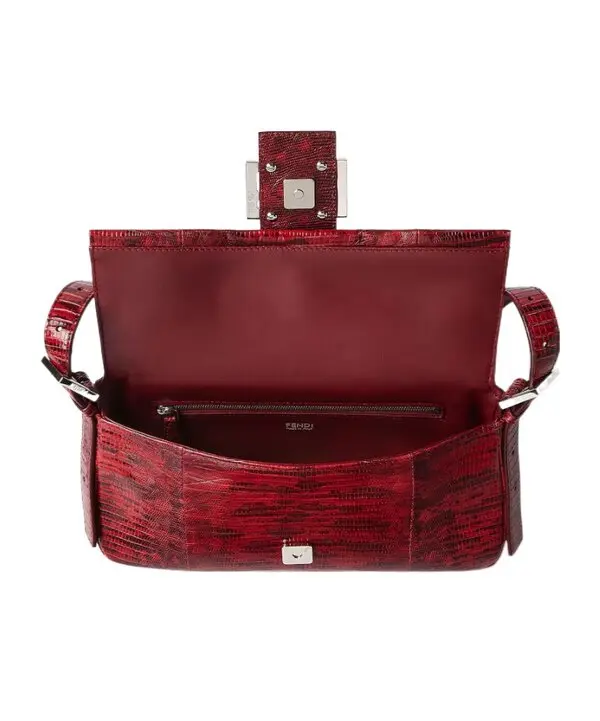 Fendi Baguette 26424 Burgundy Lizard-leather Bag
