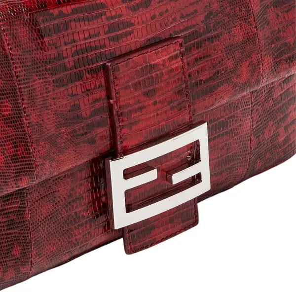 Fendi Baguette 26424 Burgundy Lizard-leather Bag