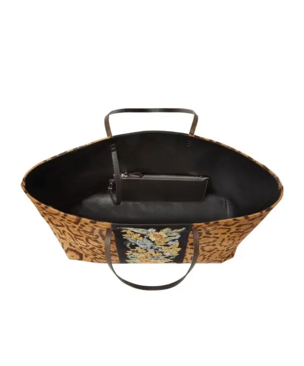 Fendi Medium Roll Jaguar Print Pony-effect Leather Shopper With Embroidery
