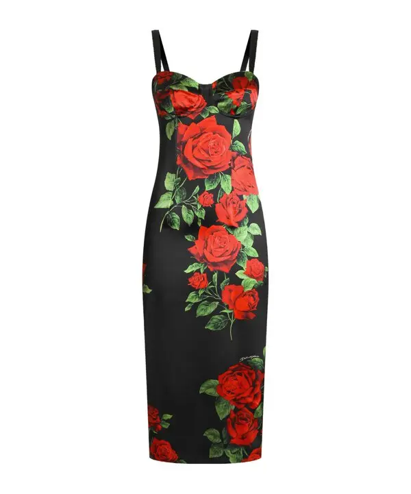 Dolce & Gabbana Rose-print Strapless Midi Dress