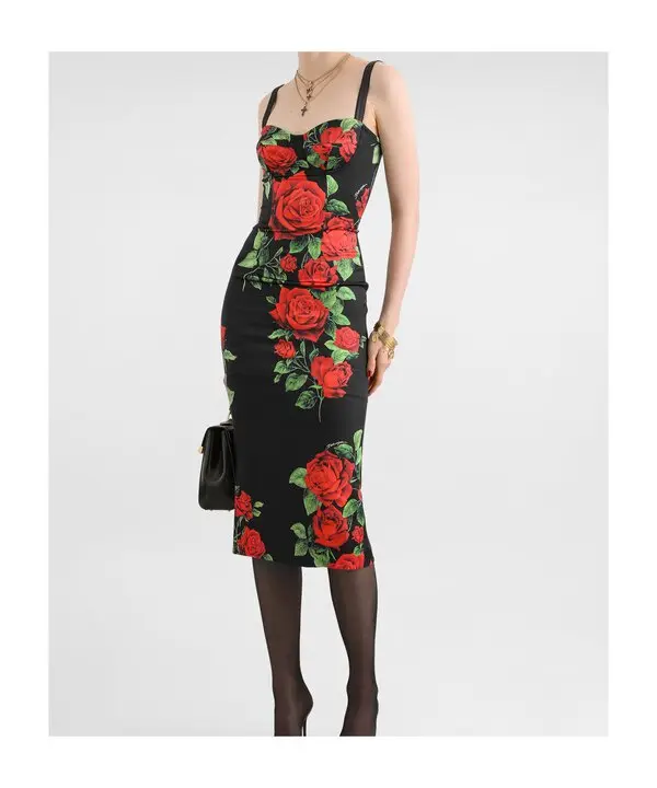 Dolce & Gabbana Rose-print Strapless Midi Dress