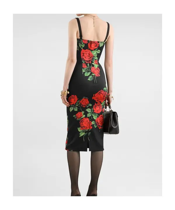 Dolce & Gabbana Rose-print Strapless Midi Dress