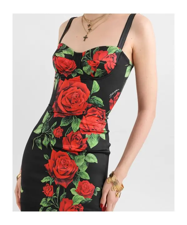 Dolce & Gabbana Rose-print Strapless Midi Dress