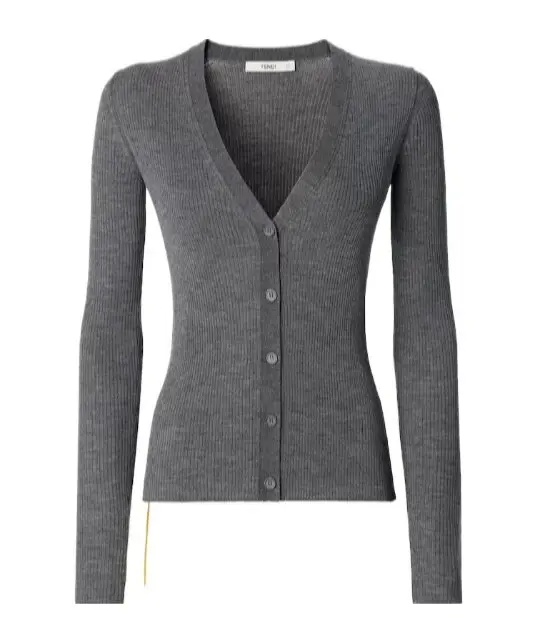 Fendi Melange Ribbed Wool Cardigan