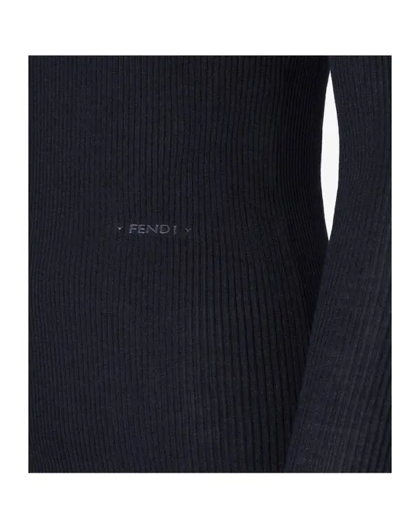 Fendi Navy Wool Ribbed Sweater
