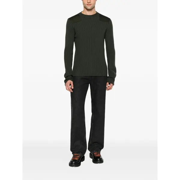 Fendi Ribbed Wool Jumper With Shoulder Patches - Green